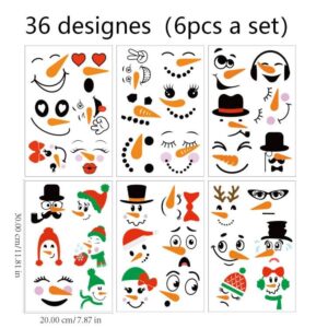 iMagitek 36 Pcs Snowman Face Stickers for Christmas Ornaments Snowman Face Decals DIY Vinyl Stickers for Water Bottles Christmas Ball Refrigerator Window Clings Christmas Decorations