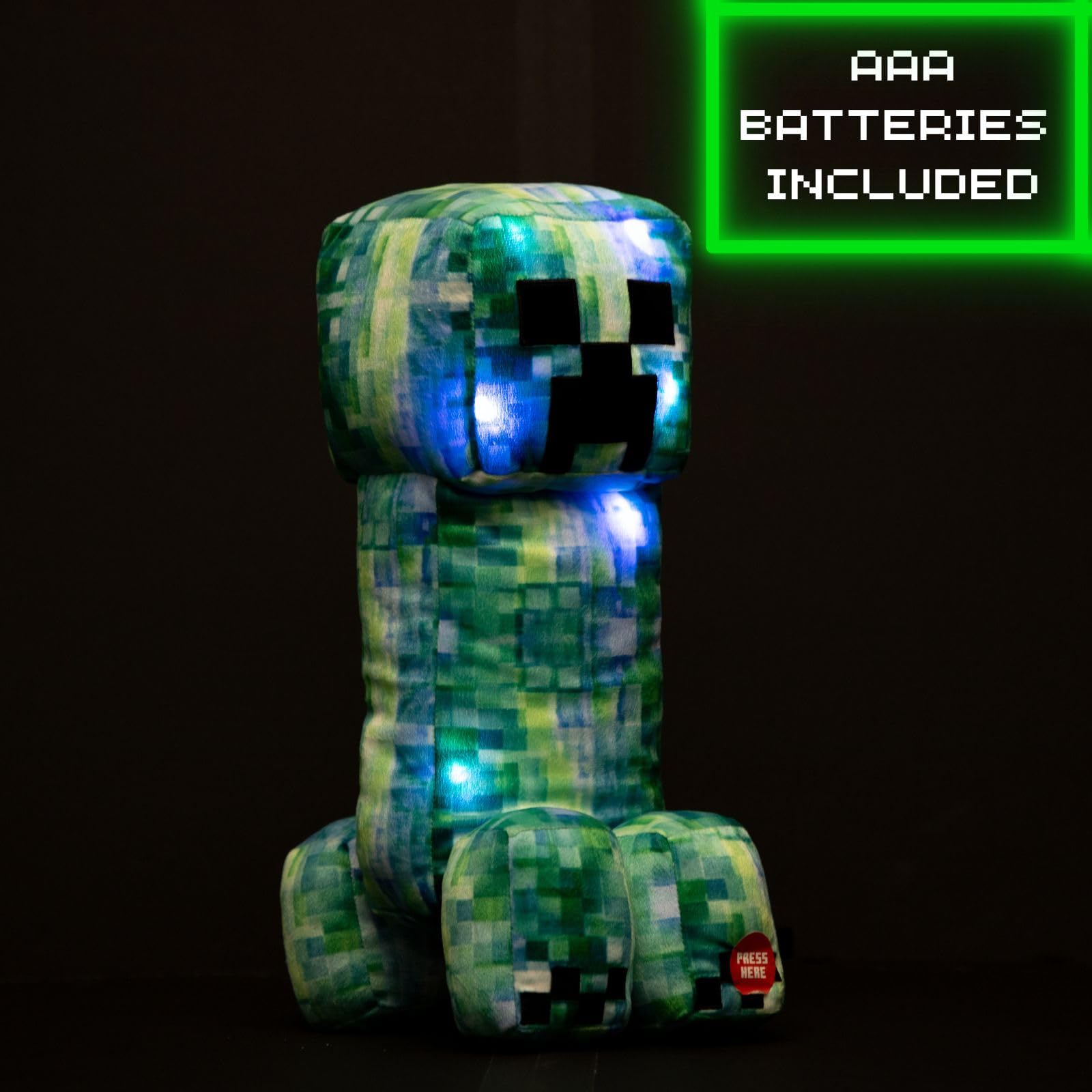 Minecraft Charged Up Creeper Pillow Buddy - Light up Plush - Super Soft Polyester Microfiber Character Pillow with LED Lights, 16 Inches