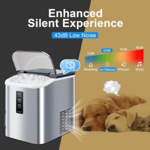 PERSONAL CHILLER Soft Nugget Countertop Ice Maker, 50lbs in 24H,Self-Cleaning Chewable Pellet Ice Machine for Kitchen,Party Bar Office,Camping, Stainless Steel Silver