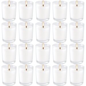 20 Pack Warm White Unscented Votive Candles-Clear Glass Filled Hand Poured Wax Candle Gifts for Aromatherapy Spa Weddings Birthdays Holidays Party& More (Warm White)