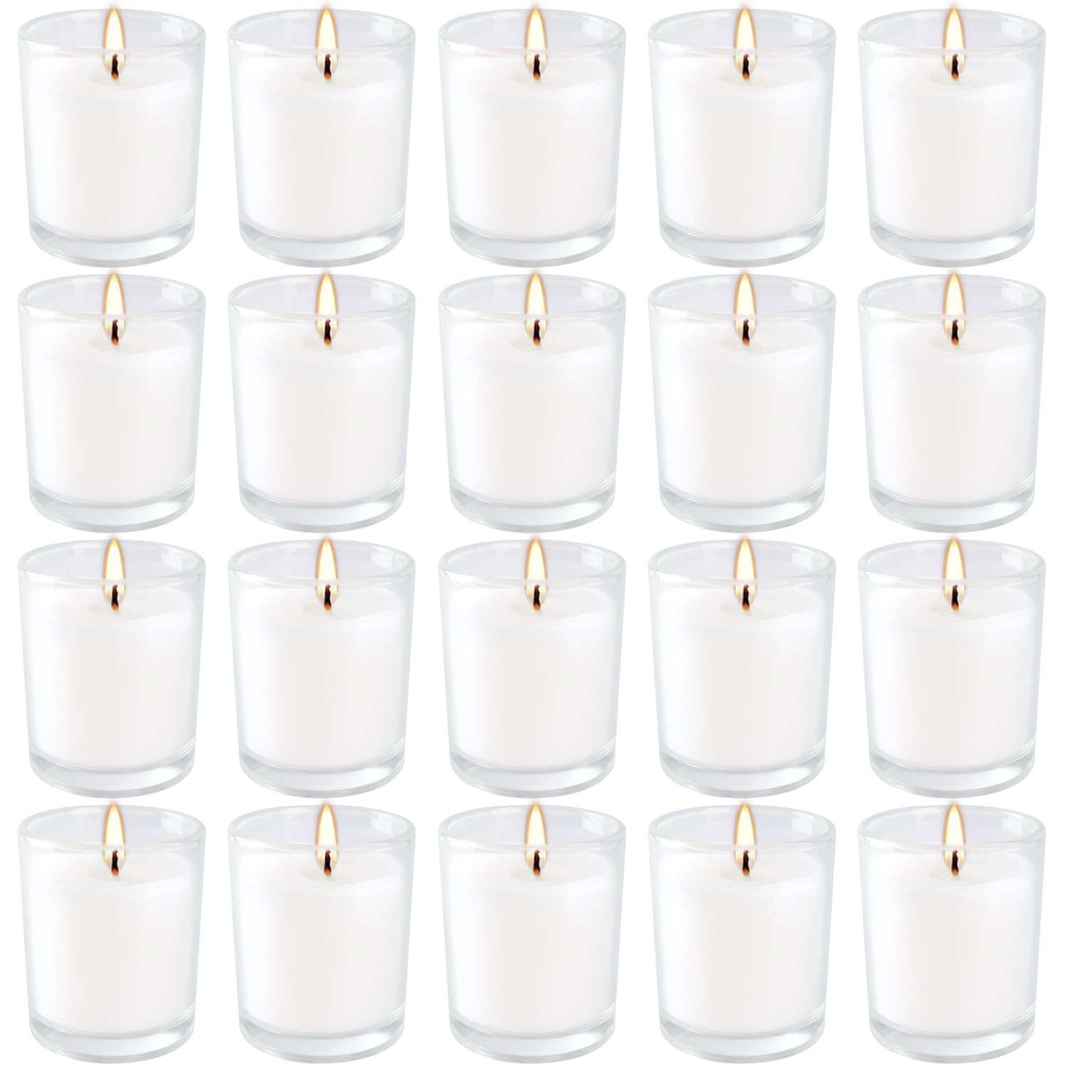 20 Pack Warm White Unscented Votive Candles-Clear Glass Filled Hand Poured Wax Candle Gifts for Aromatherapy Spa Weddings Birthdays Holidays Party& More (Warm White)