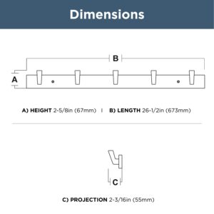 FRANKLIN BRASS Geometric Post Wall Mounted White Oak 27 in. Coat Rack, 5 Matte Black Hooks, B46763K-480-R