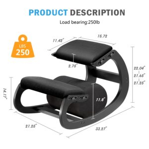 Adjustable Kneeling Chair, Wooden Ergonomic Chair Knee Chair Posture Chair - Improve Your Posture with an Angled Seat for Home,Office (Cylindrical Black)