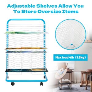 Yeeoy 25 Shelf Art Drying Rack for Art Studios & Classrooms, Mobile Metal Paint Drying Rack with Wheels, Art Storage Rack Art Canvas Organizer for Kids, White