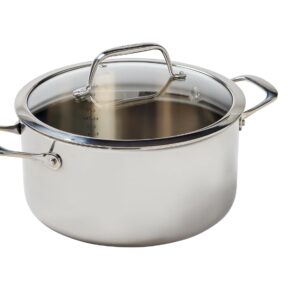 T-Fal Pro Tri-Ply Stainless Steel Dutch Oven with Lid 6 Quart, Induction Compatible, Oven Safe 500F, Lid 350F, Cookware, Fast & Even Heat, Professional Quality & Durability, Dishwasher Safe, Silver