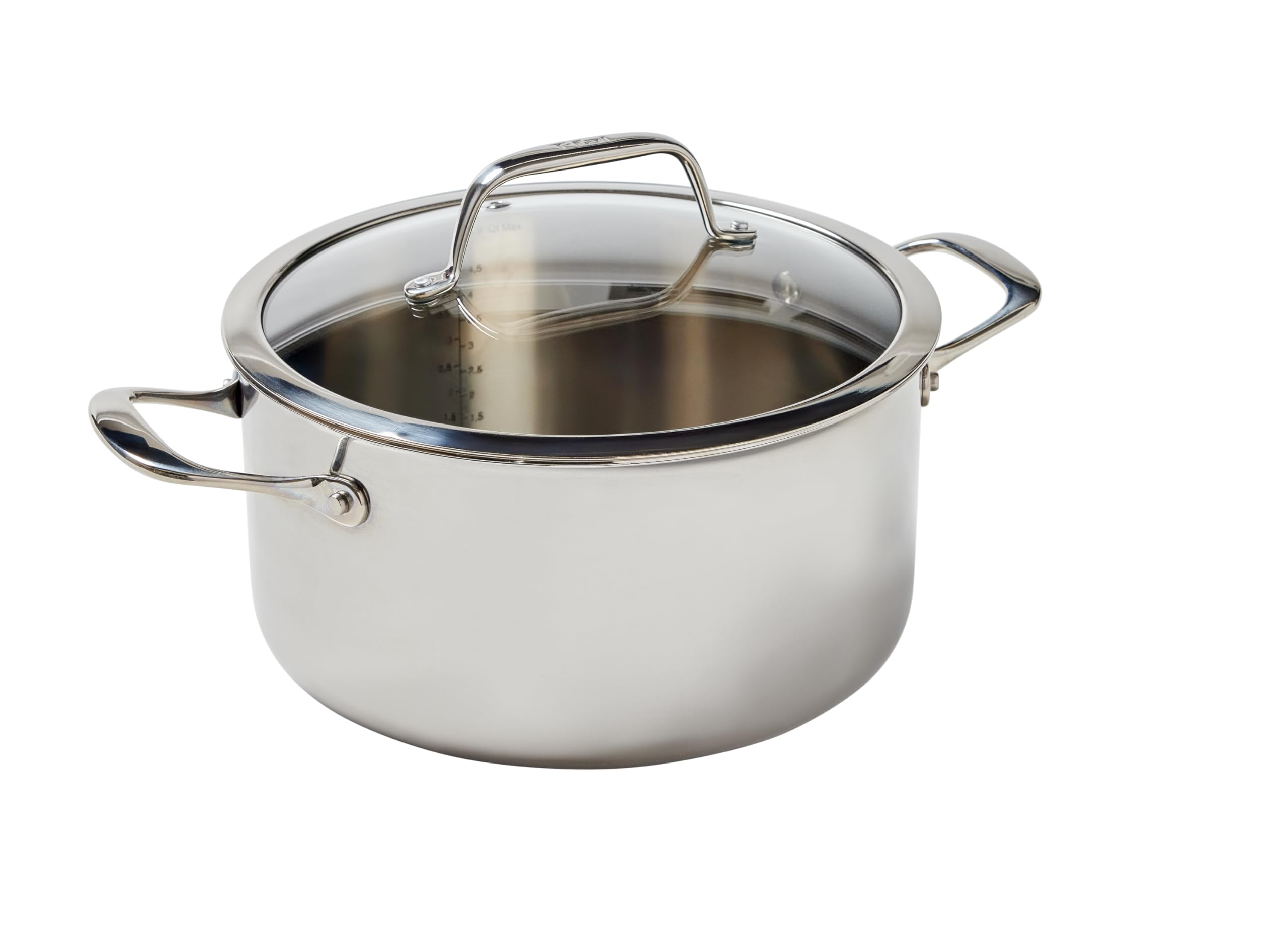 T-Fal Pro Tri-Ply Stainless Steel Dutch Oven with Lid 6 Quart, Induction Compatible, Oven Safe 500F, Lid 350F, Cookware, Fast & Even Heat, Professional Quality & Durability, Dishwasher Safe, Silver