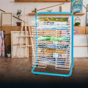 Yeeoy 25 Shelf Art Drying Rack for Art Studios & Classrooms, Mobile Metal Paint Drying Rack with Wheels, Art Storage Rack Art Canvas Organizer for Kids, White