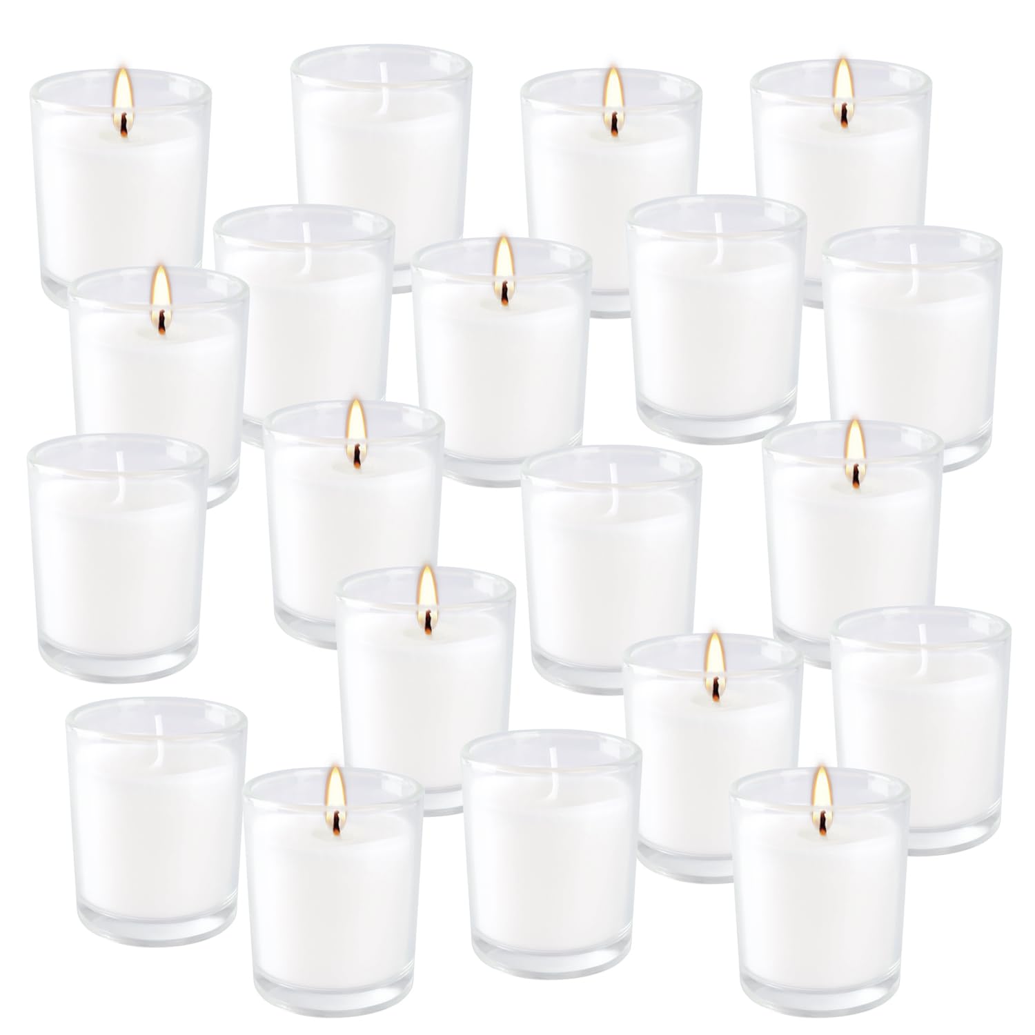 20 Pack Warm White Unscented Votive Candles-Clear Glass Filled Hand Poured Wax Candle Gifts for Aromatherapy Spa Weddings Birthdays Holidays Party& More (Warm White)