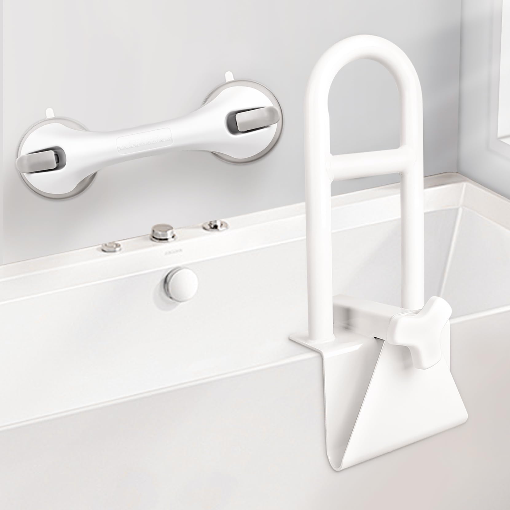 Dotday Adjustable Bathtub Safety Rail with Suction Shower Handle, Bathtub Grab Bars for Seniors, Grab Bars for Bathtubs and Showers, Tub Grab Bars for Side of Tub, Bathroom Safety Bars for Seniors