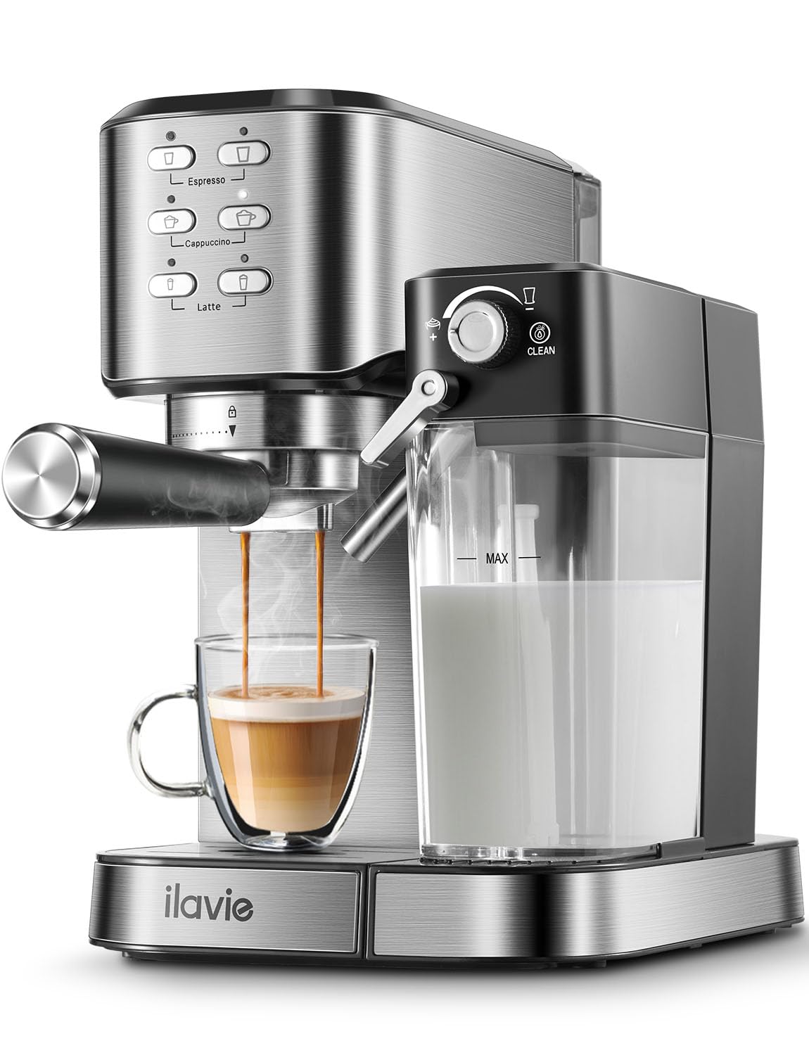 ILAVIE Espresso Machine with Integrated Automatic Milk Frother 6 in 1, 20 Bar Espresso Cappuccino Latte Maker with 24 oz Detachable Milk Reservoir, Ideal for Home Use