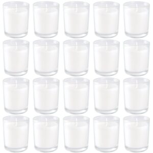 20 pack warm white unscented votive candles-clear glass filled hand poured wax candle gifts for aromatherapy spa weddings birthdays holidays party& more (warm white)