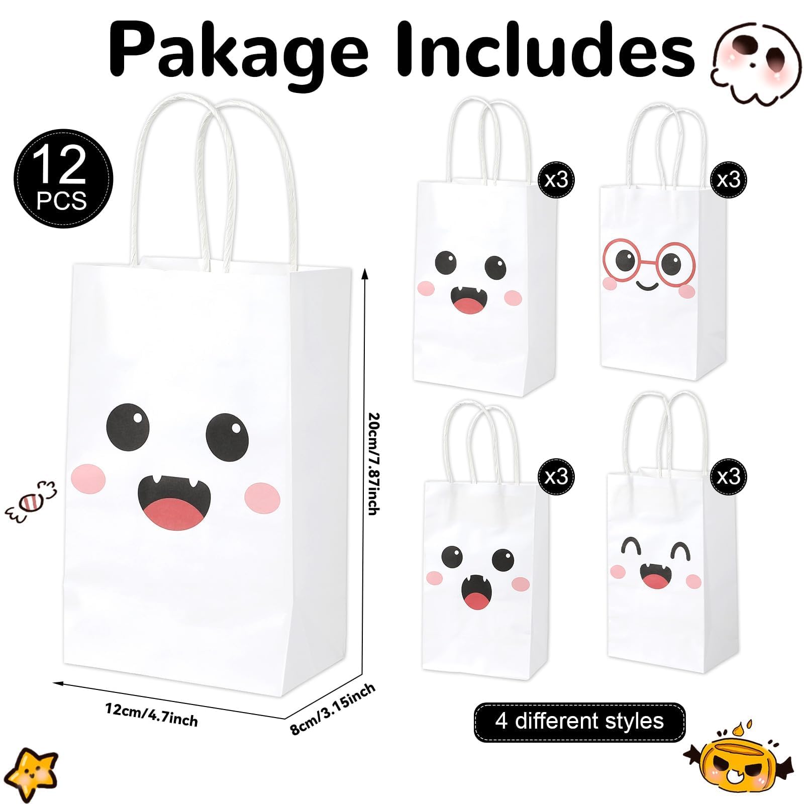 12Pcs Halloween Party Favor Bags Cute Ghost Themed Party Disposable Treat Bags with Handles Little Boo Gift Bags for Halloween Spooky Themed Trick or Treat Birthday Party Decorations Supplies