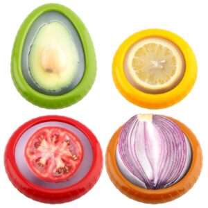 t-raputa avocado saver and tomato holder - set of 4 reusable storage containers for fridge - ideal for garlic, onions, lemons, and potatoes