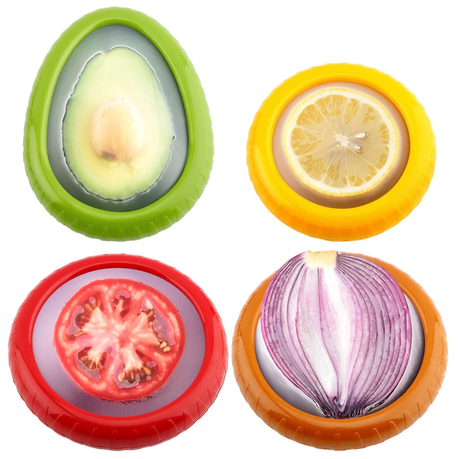 T-Raputa Avocado Saver and Tomato Holder - Set of 4 Reusable Storage Containers for Fridge - Ideal for Garlic, Onions, Lemons, and Potatoes