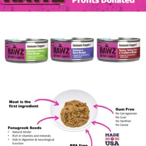 Rawz Natural Premium Pate Canned Food for Cats +ALGAL OIL, ANTIOXIDANTS AND EPA & DHA for Immune Support -12 Pack Cans Variety Flavor Bundle Pack -3 Flavors - with Hotspot Pets Can Lid - (5.5 oz Cans)