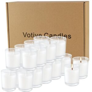 20 Pack Warm White Unscented Votive Candles-Clear Glass Filled Hand Poured Wax Candle Gifts for Aromatherapy Spa Weddings Birthdays Holidays Party& More (Warm White)