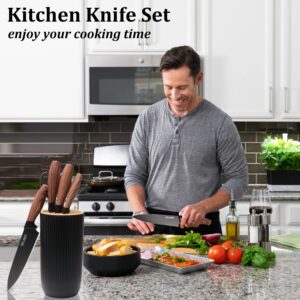 Knife Set, KoudHug 6 Pieces Kitchen Knife Set with Universal Knife Block, Super Sharp Chef Knifes for Home and Kitchen, Best Cooking Knife Set, Anti-Rust Stainless Steel Professional Knife Set (Black)