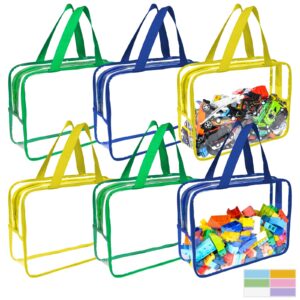 letesult 6 packs large toy storage bags with zipper, transparent pvc toy organizing bags with labels, waterproof board game storage, clear toys bags organizer for puzzles, building blocks, books