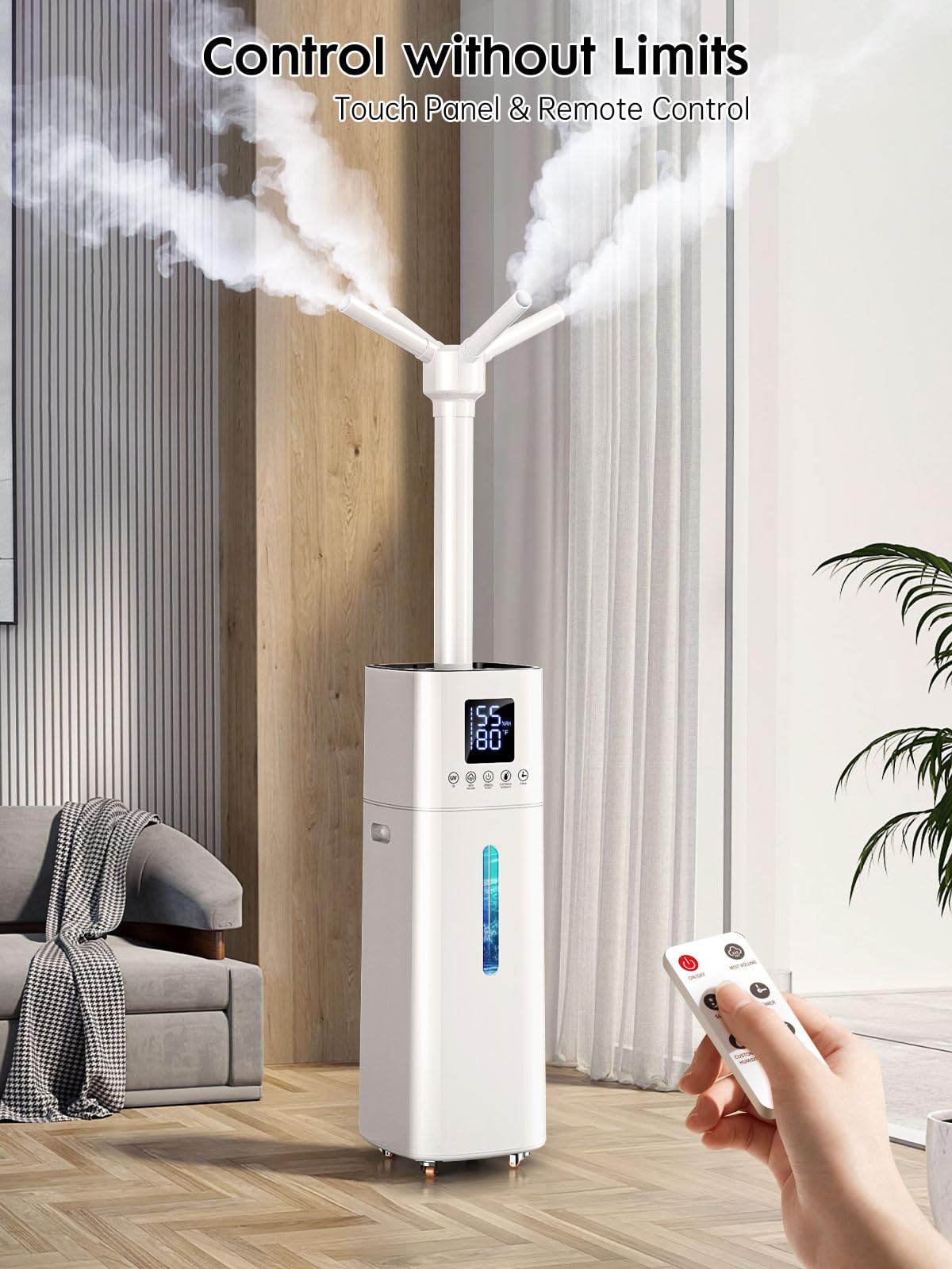 15L/4Gal Humidifier Large Room for 2000ft², Humidifiers for Bedroom Large Room, Air Humidifiers for Home, 600ml/h Misting, 60H Runtime, Essential Oil Box, Easy to Move, Top Fill Design, Auto Shut Off