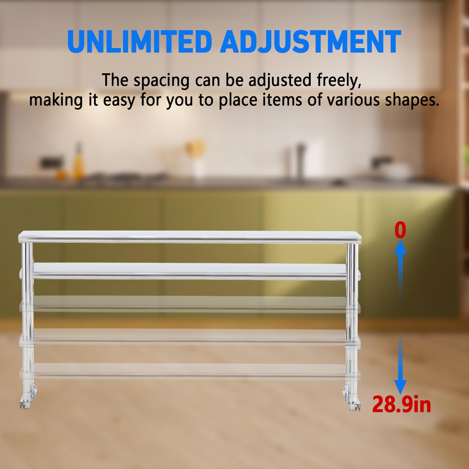 Agrestem Stainless Steel Double Shelf,72 Inch Restaurant Kitchen Shelf, Supports Up to 800 Pounds, NSF Commercial Adjustable Double Shelf 2 Tier for Restaurant, Kitchen and Workshop, Silver