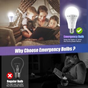 LHZHENG Emergency-Rechargeable-Light-Bulb, Stay Lights Up When Power Failure, 1500mAh 12W 60W Equivalent LED Light Bulbs for Home, Camping, Hiking (E27, with Hook,with Plug Cap) 6 Pack