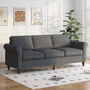 zafly sofa couch, 3 seat couches for living room, 3 sofa seat for small spaces, mid century modern couch with armrest and backrest, soft cushion sofa for home/office/apartment - dark grey