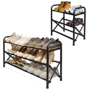 tadelz 3-tier expandable shoe rack, adjustable metal shoe rack for closet free standing shoe shelf storage organizer for front door small space entryway garage hallway bedroom, black