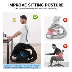 Adjustable Kneeling Chair, Wooden Ergonomic Chair Knee Chair Posture Chair - Improve Your Posture with an Angled Seat for Home,Office (Cylindrical Black)