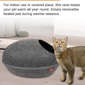 clawsable Heated Cat Bed for Large Cats, 19" Detachable Cave Heated Pet Bed with Time & Temp Adjustable Pet Heating Pad for Indoor Cat, Electric Cat Bed Heater Warmer for Cat