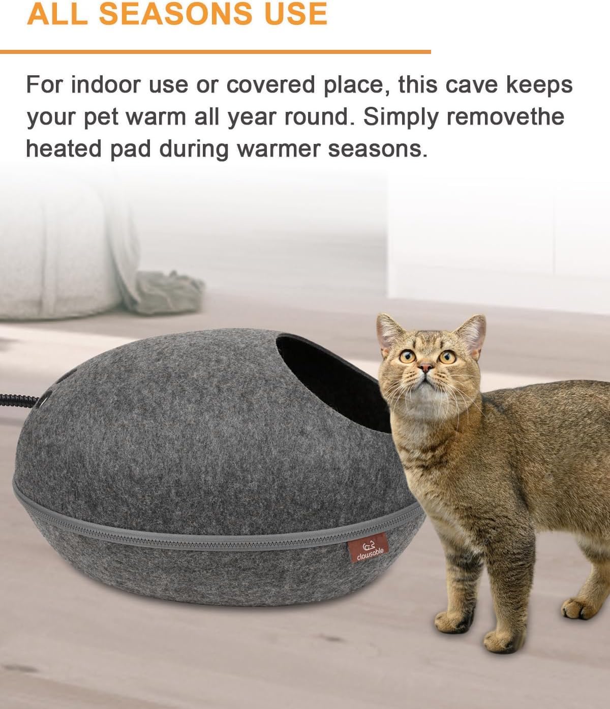 clawsable Heated Cat Bed for Large Cats, 19" Detachable Cave Heated Pet Bed with Time & Temp Adjustable Pet Heating Pad for Indoor Cat, Electric Cat Bed Heater Warmer for Cat