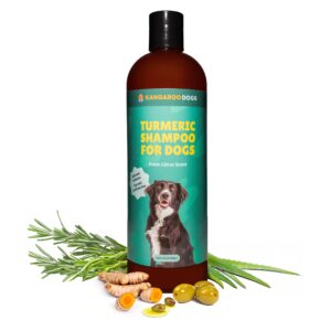 kangaroo dogs turmeric shampoo for dogs, helps sensitive skin & allergies, anti-itch shampoo, dog skin and coat supplement with all natural ingredients & organic turmeric, dye & perfume free (16 oz)