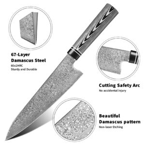 Plys Damascus Chef Knife 7.8-Inch Japanese Professional Kitchen Knife, German High Carbon Stainless Steel Ultra Sharp Knife