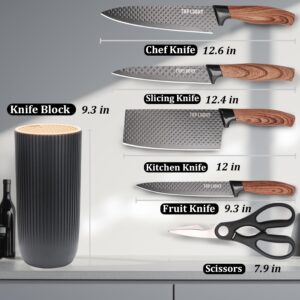 Knife Set, KoudHug 6 Pieces Kitchen Knife Set with Universal Knife Block, Super Sharp Chef Knifes for Home and Kitchen, Best Cooking Knife Set, Anti-Rust Stainless Steel Professional Knife Set (Black)