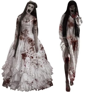 naozinebi halloween wall decorations stickers large scary female ghost bride wall decals haunted house decoration halloween clings for halloween home window door indoor decorations