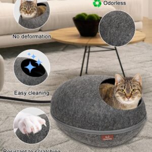 clawsable Heated Cat Bed for Large Cats, 19" Detachable Cave Heated Pet Bed with Time & Temp Adjustable Pet Heating Pad for Indoor Cat, Electric Cat Bed Heater Warmer for Cat