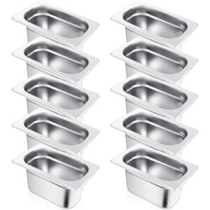 thenshop 10 pcs 1/9 size 4 inch deep hotel pan stainless steel steam table pan commercial metal food catering tray for hotel, restaurant, buffet, 0.8 mm thick, 6.9 l x 4.3 w (european style)