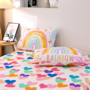 NTBED Rainbow Comforter Set with Sheets,5 Pieces Butterfly Bed in a Bag Twin Size for Girls, Lightweight Microfiber Kids Bedding Sets