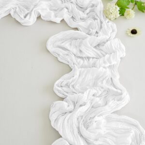 Cheesecloth Table Runner 10FT Gauze Boho Rustic Table Runner 35x120 Inch Long Table Runner for Wedding Baby Shower Bridal Shower Decoration(White)