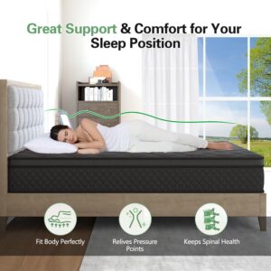 VISCOUNTESS King Mattress,14 Inch Hybrid Mattress Black, Euro Top Mattress Medium Firm for Back & Lumbar Support, 100 Night Trial, Individual Pocket Spring Bed for Motion Isolation & Pressure Relief