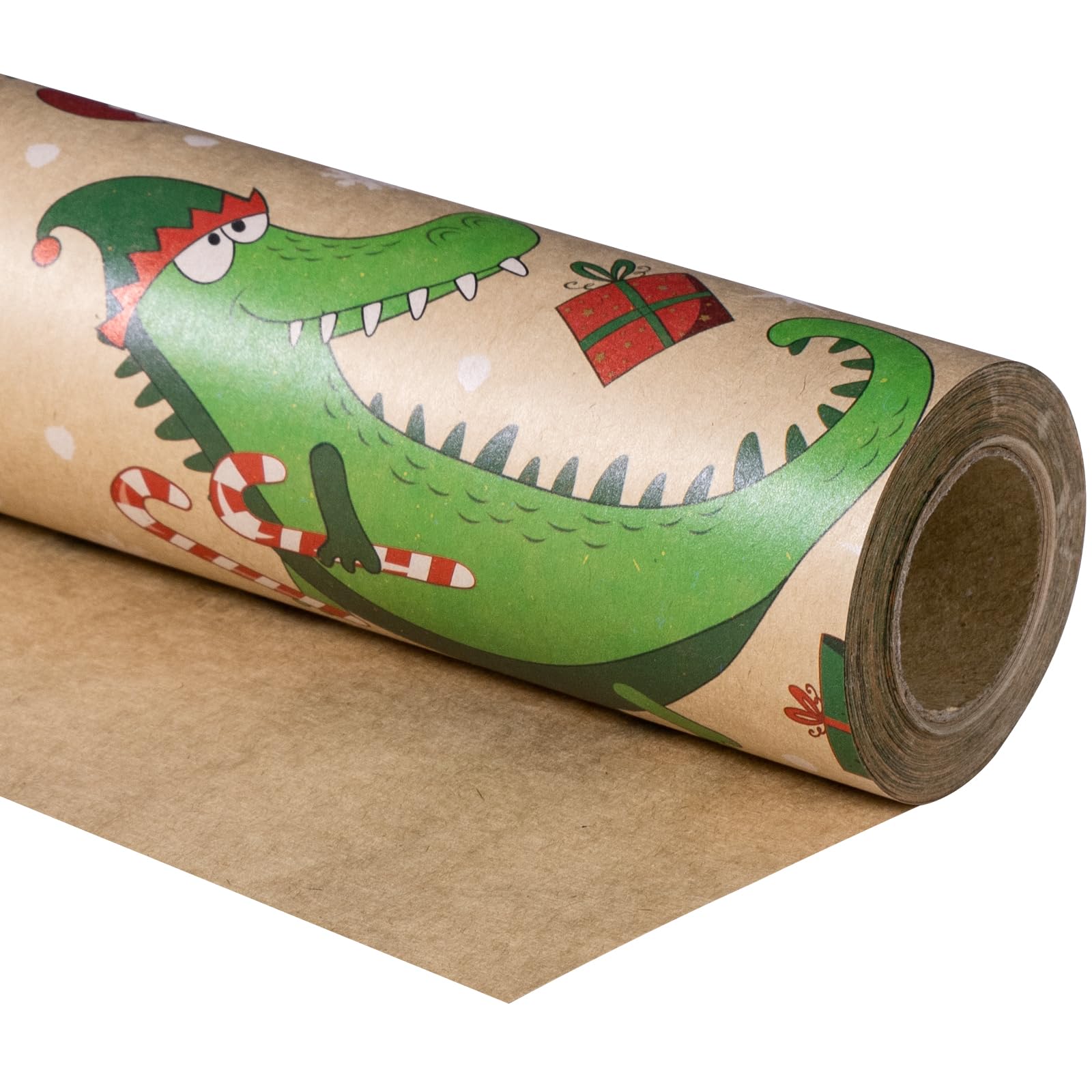 RUSPEPA Kraft Christmas Wrapping Paper Roll - Mini Roll - Christmas Crocodile Design for Holiday Gift Wrap - 17 Inches X 32.8 Feet