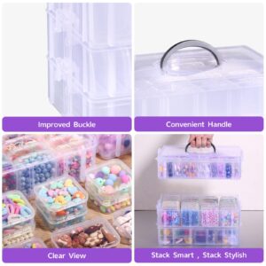 Funtopia Bead Organizers and Storage, 56 Pcs Small Plastic Containers with Lids and 3-Tier Stackable Storage Box, Mini Clear Organizers for Jewelry Toys Craft Storage (4 Sizes)