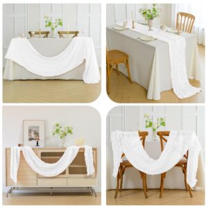 Cheesecloth Table Runner 10FT Gauze Boho Rustic Table Runner 35x120 Inch Long Table Runner for Wedding Baby Shower Bridal Shower Decoration(White)