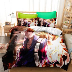 uopepidb cartoon bed duvet cover my hero academia cute adult bedding sets, 3d animation printing 3 piece duvet cover set (including 1 piece duvet cover and 2 pieces pillow cases)