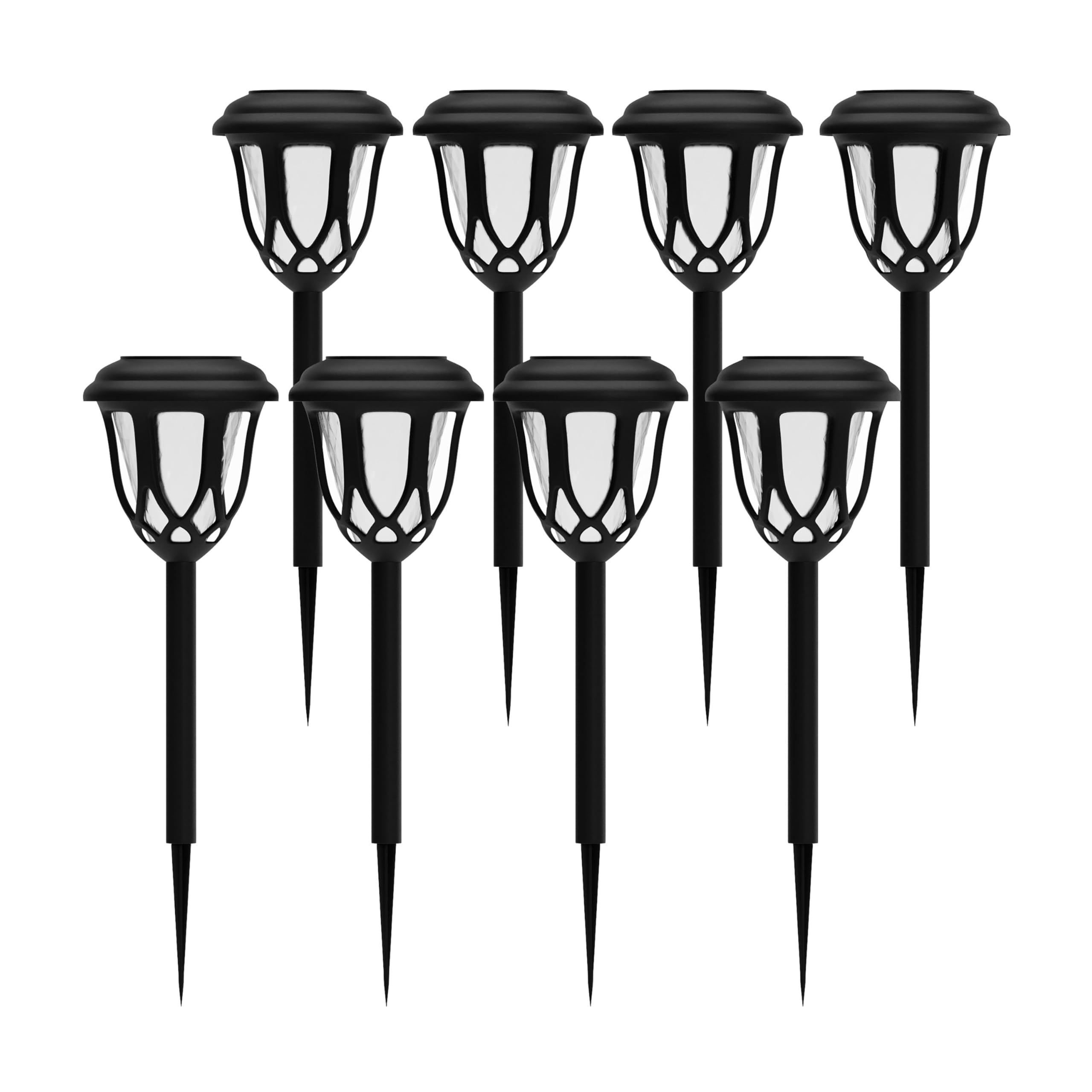 Flash Furniture Hess 8 Pack LED Solar Lights - All-Weather Black Tulip Style Outdoor Solar Powered Lights - Landscape Lighting for Pathway, Garden, & Yard