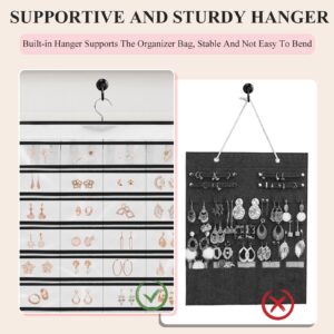 Elegant Hanging Jewelry Organizer for Closet, Double-Sided Dustproof Closet Jewelry Organizer for Earrings Necklaces Rings, Metal Hooks Wall Hanging Jewelry Organizer for in Hanging Closet, Wall, Door