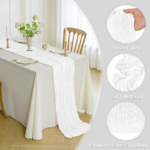 Cheesecloth Table Runner 10FT Gauze Boho Rustic Table Runner 35x120 Inch Long Table Runner for Wedding Baby Shower Bridal Shower Decoration(White)