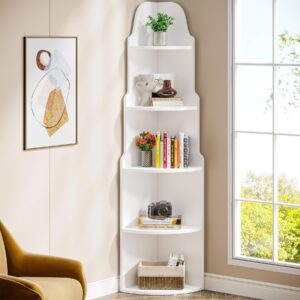 Tribesigns 69" White Corner Shelf, 5-Tier Modern Corner Bookshelf, Small Bookcase Plant Stand Storage Rack with Tower Shape for Living Room, Home Office, Kitchen