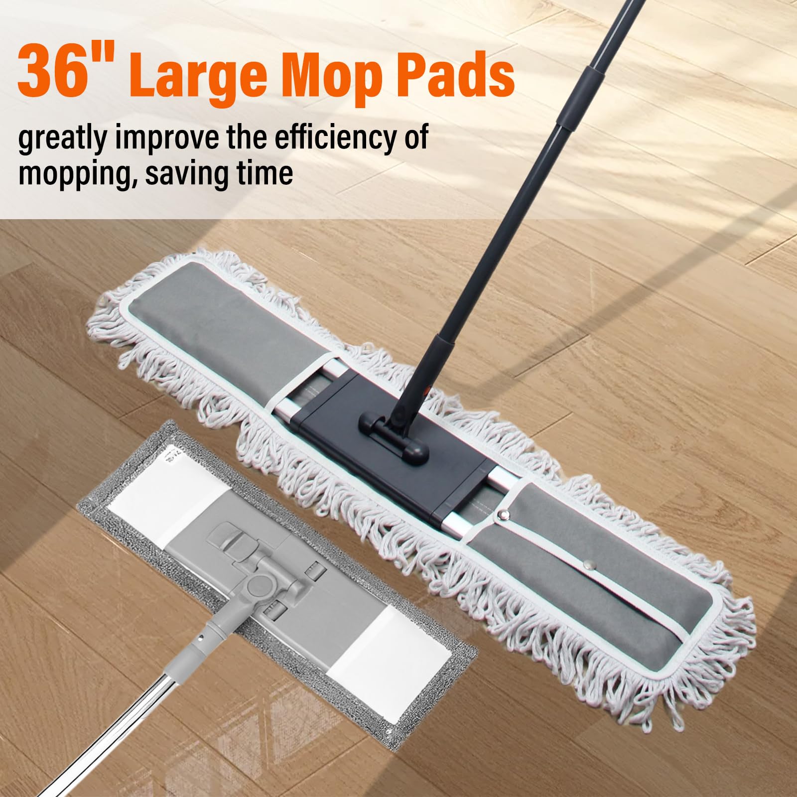 Sayene Commercial Dust Mop 36 Inch Large Mop Microfiber Mops for Floor Cleaning Cotton Mop Wood Hardwood Laminate PVA Vinyl Tile Floor Mops Dry Wet Flat Mop