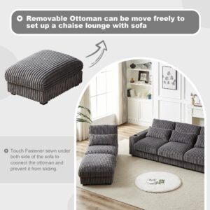 BUIORD 128" Oversized Modular Corduroy Sofa,L-Shaped Upholstered Sofa with Ottoman&Cup Holders,4-Seater Convertible Sofa with Charge Port&Waist Pillows&Back Cushion for Living Room (Grey)