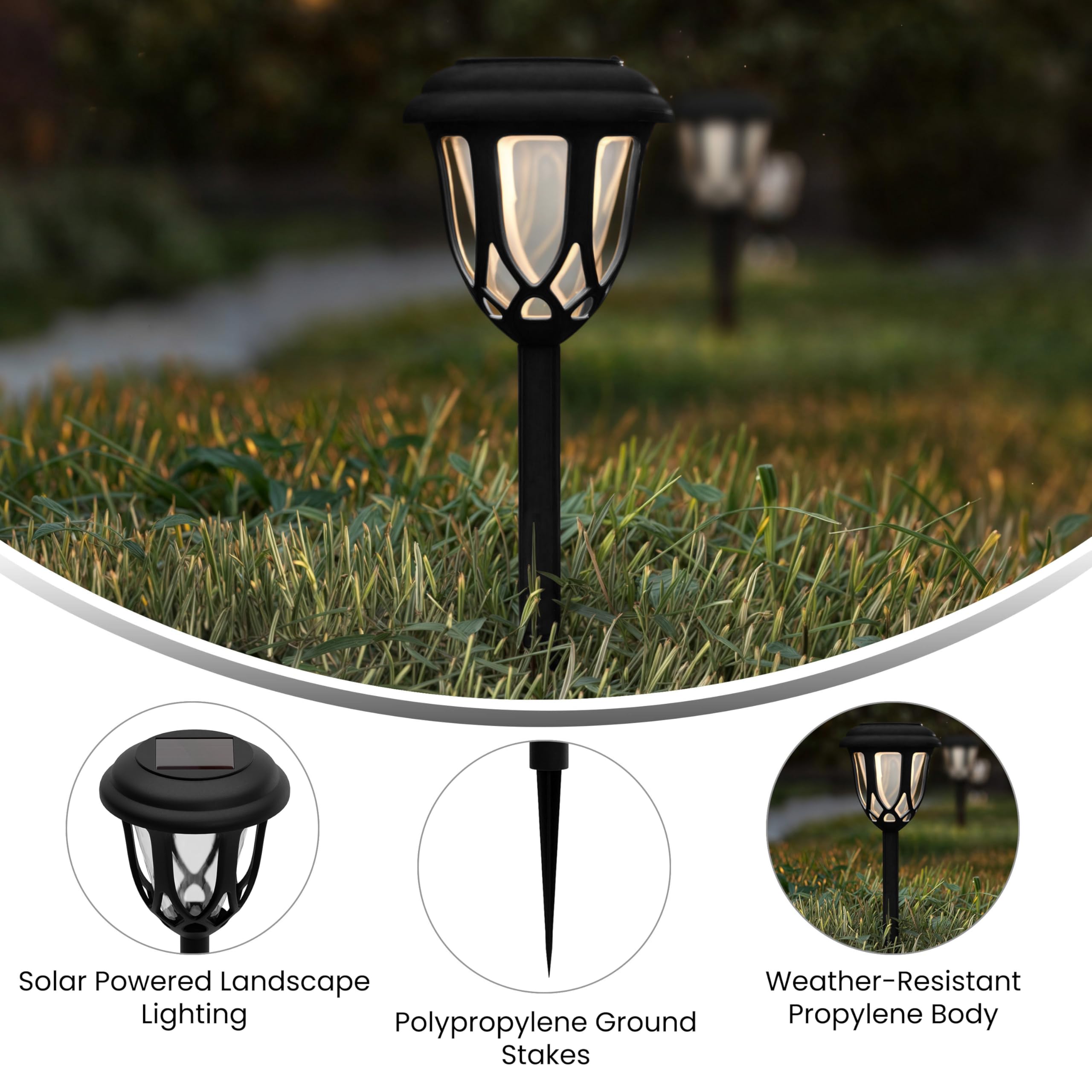 Flash Furniture Hess 8 Pack LED Solar Lights - All-Weather Black Tulip Style Outdoor Solar Powered Lights - Landscape Lighting for Pathway, Garden, & Yard